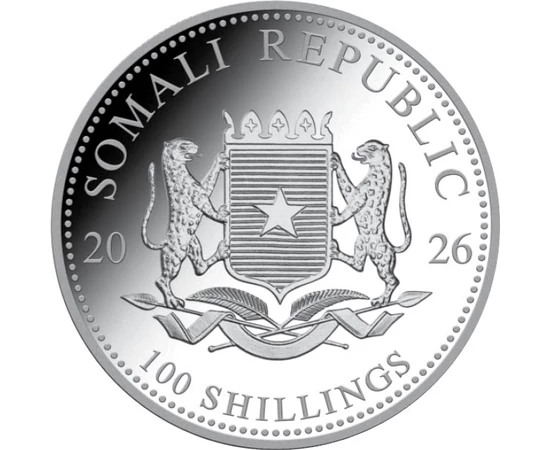 Cel mai nou Elefant, 100 şilingi, argint, Somalia, 2026