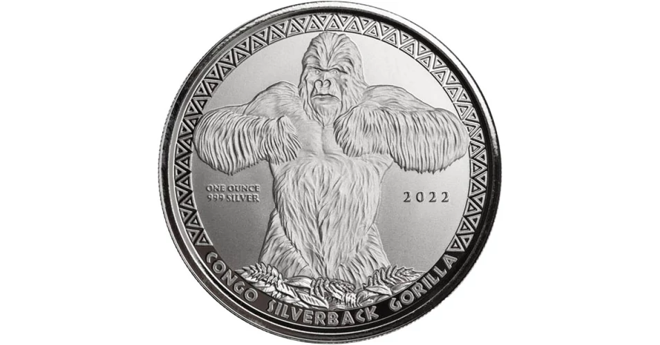 Gorila de munte, 500 franci, argint, Congo, 2022