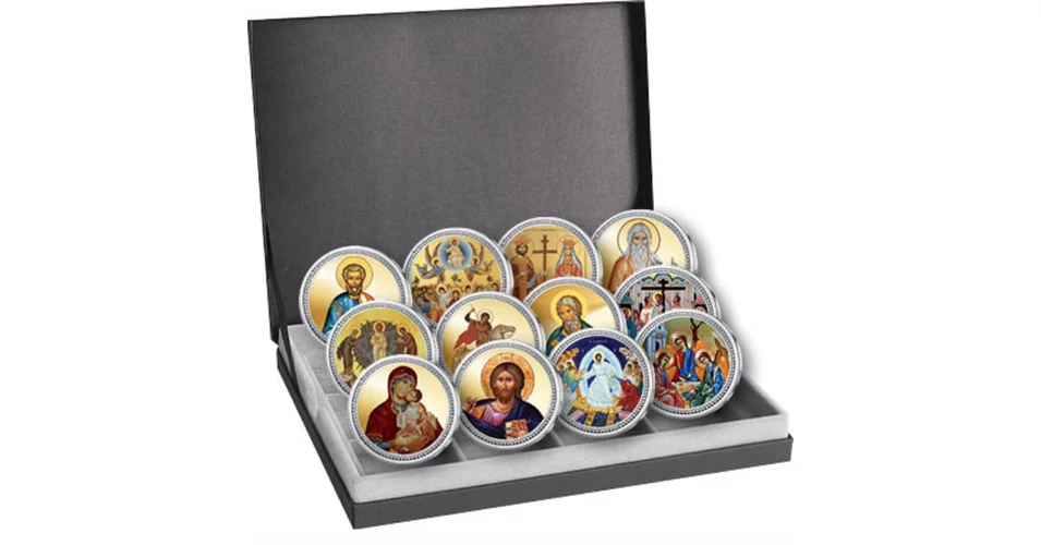 Icoane şi Sfinţi - Colecţie - medalii pictate splendide pe ARGINT PUR